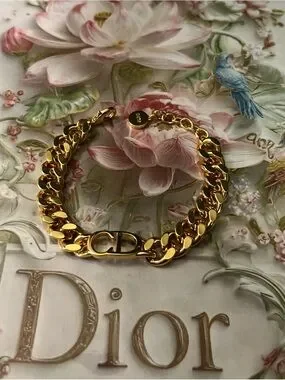 Dior | Jewelry | Christian Dior Gold Chain Bracelet With Cd Logo | Poshmark